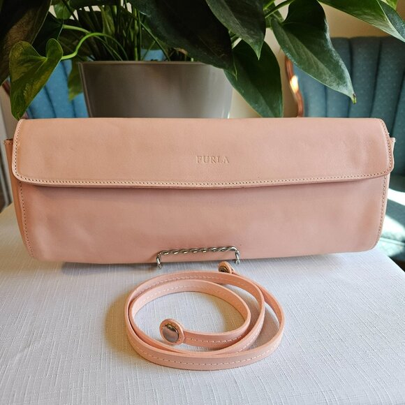Furla | Bags | Furla Pink Convertible Clutchhandbag Leather Italy ...